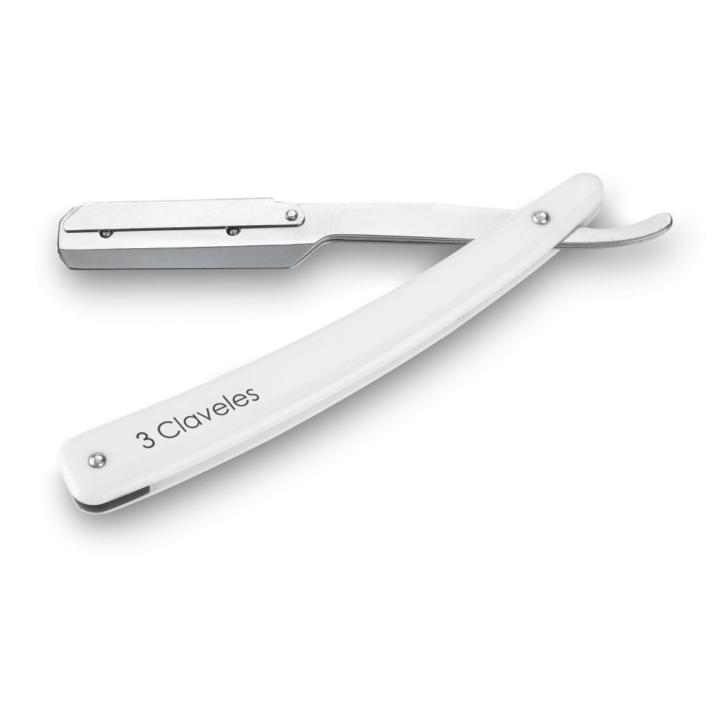 Navaja de afeitar plegable blanca - 3 Claveles 12663 - Cuchillalia.com