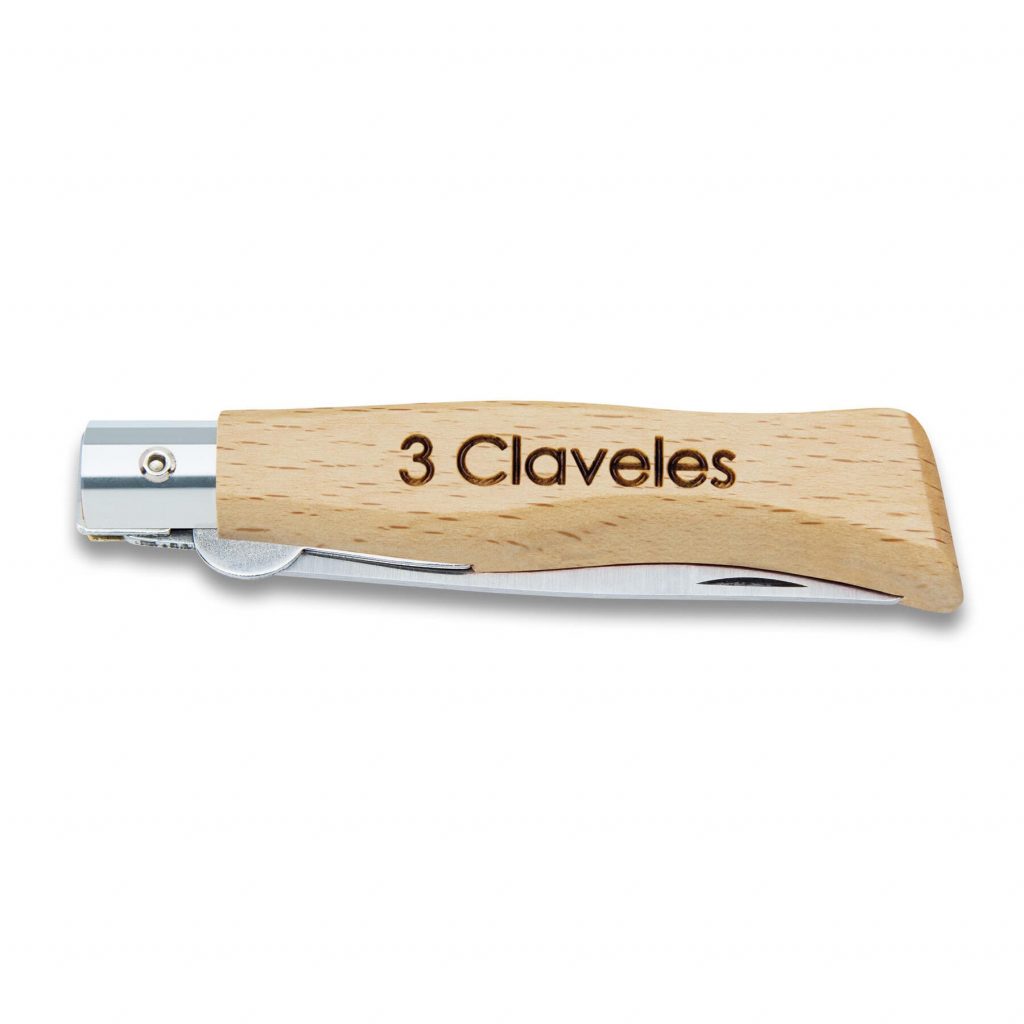 Navaja para niños con punta redondeada | Mango de madera | 3 Claveles